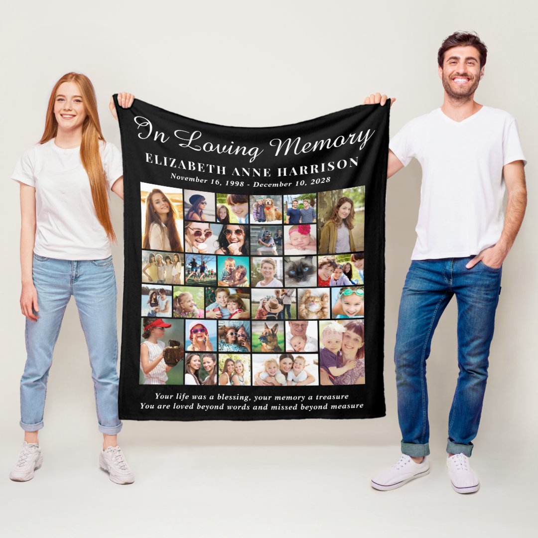 In Loving Memory 30 Photo Collage Memorial Fleece Blanket | Zazzle