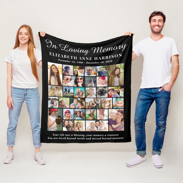 In Loving Memory 30 Photo Collage Memorial Fleece Blanket | Zazzle