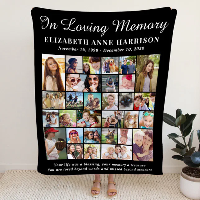 In Loving Memory 30 Photo Collage Memorial Fleece Blanket | Zazzle