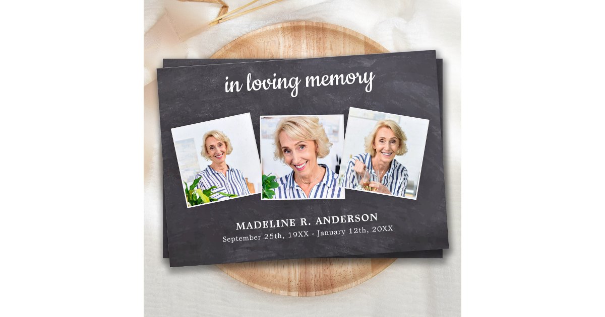 In Loving Memory 3 Photo Collage Sympathy Funeral Thank You Card | Zazzle