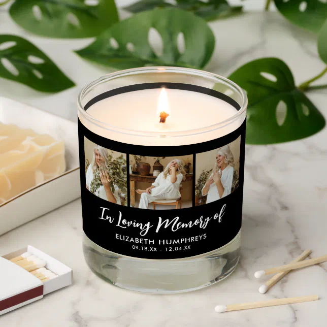 In Loving Memory 3 Photo Memorial Scented Candle | Zazzle