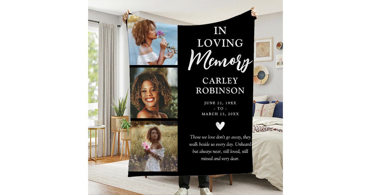 In Loving Memory 3 Photo Tribute Memorial Fleece Blanket | Zazzle