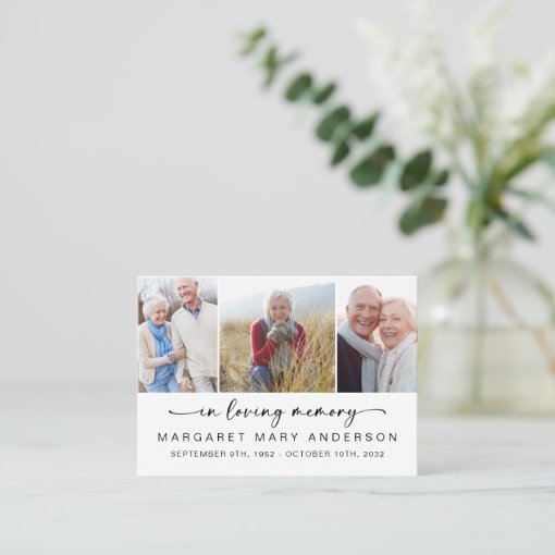 In Loving Memory 3 Photos Funeral Memorial Card | Zazzle