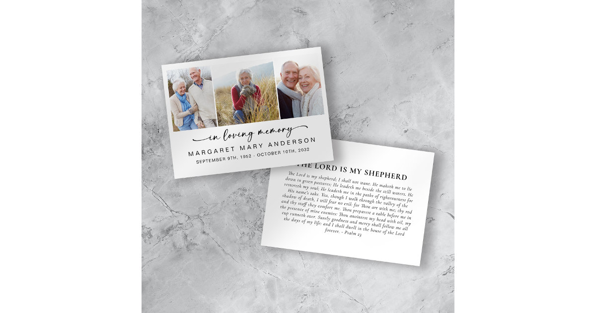 In Loving Memory 3 Photos Funeral Memorial Card | Zazzle