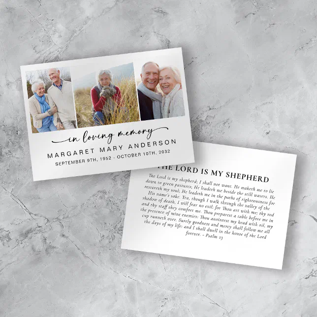 In Loving Memory 3 Photos Funeral Memorial Card | Zazzle