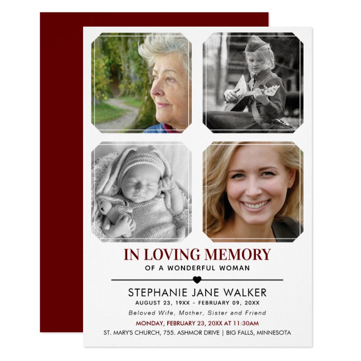 In Loving Memory | 4 Photo Collage Funeral Invitation | Zazzle.com
