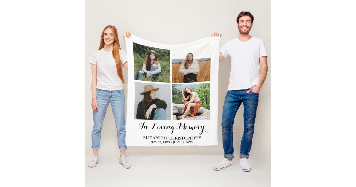 In Loving Memory 4 Photo Collage Funeral Memorial Fleece Blanket | Zazzle