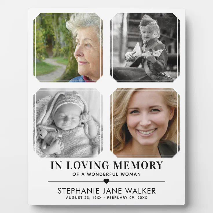 In Loving Memory | 4 Photo Collage Sympathy Plaque | Zazzle