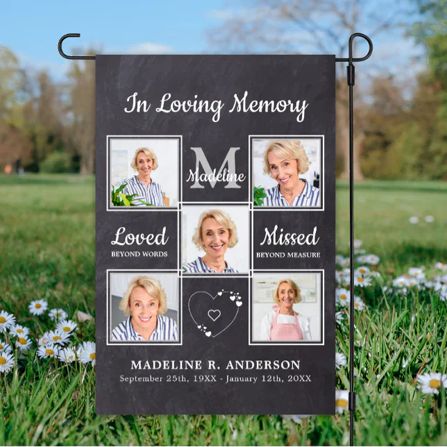 In Loving Memory 5 Photos Personalized Cemetery Garden Flag | Zazzle