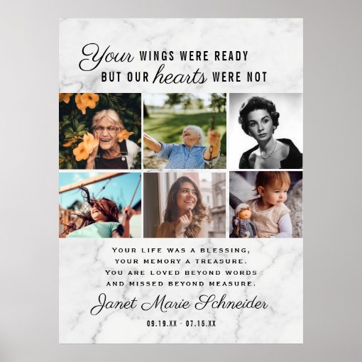 In Loving Memory | 6 Photo Collage Funeral Poster | Zazzle