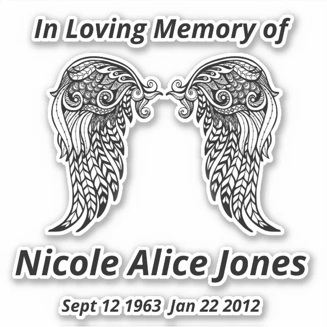 In Loving Memory Angel Wings Sticker | Zazzle