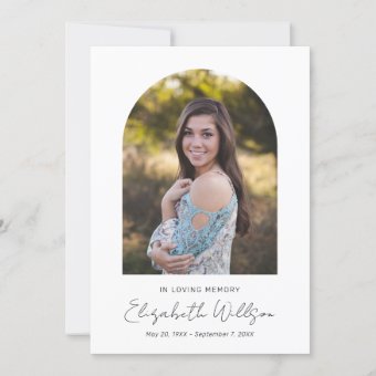 In Loving Memory Arch Frame Photo Funeral Memorial Invitation | Zazzle