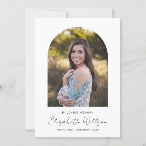 In Loving Memory Arch Frame Photo Funeral Memorial Invitation | Zazzle