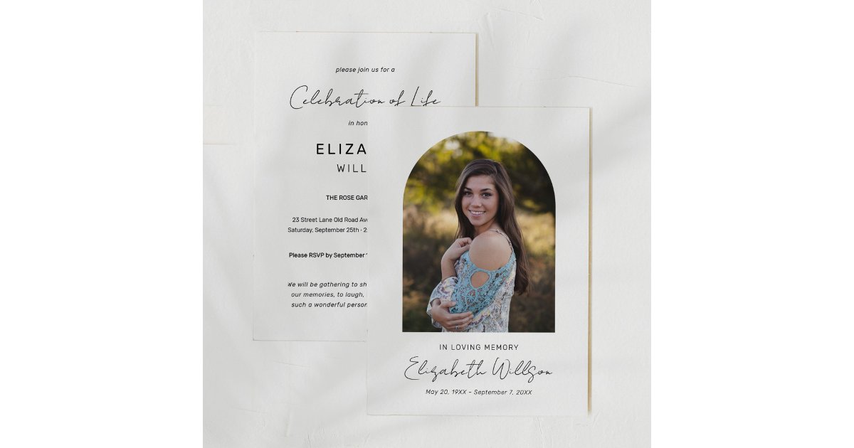In Loving Memory Arch Frame Photo Funeral Memorial Invitation | Zazzle