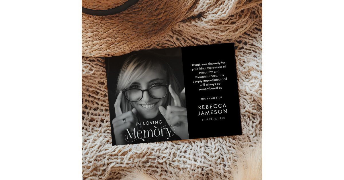 In Loving Memory B/W Photo Sympathy Thank You Card | Zazzle