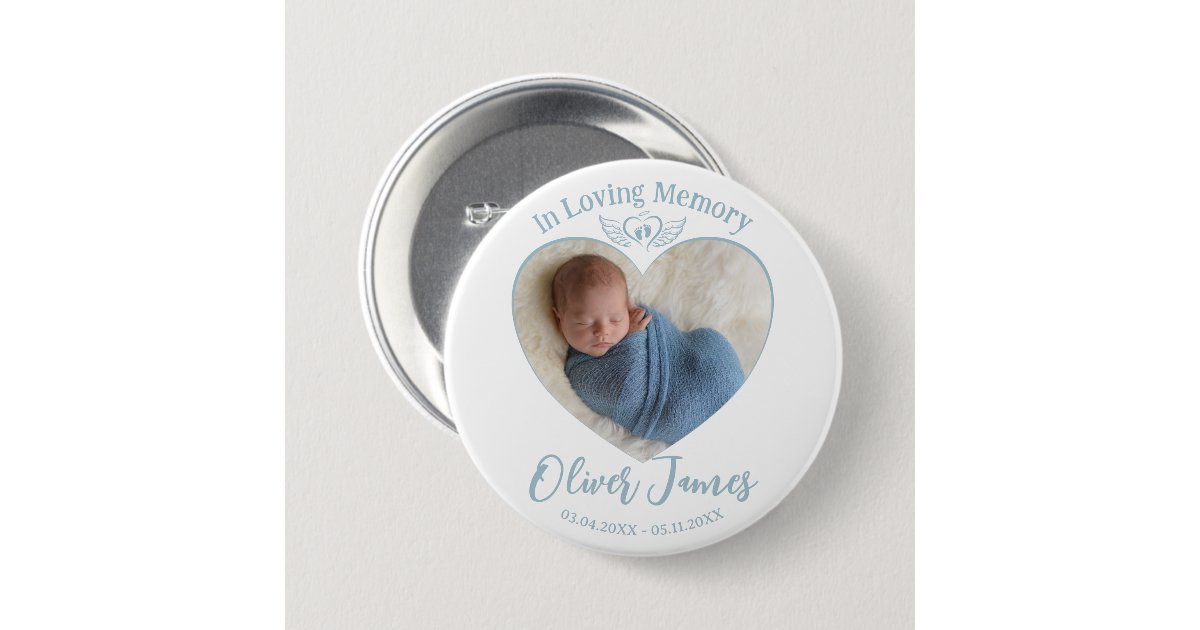 In Loving Memory Baby Photo Angel Wings Keepsake Button | Zazzle