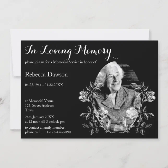 In Loving Memory Black Elegant Floral Memorial Invitation | Zazzle