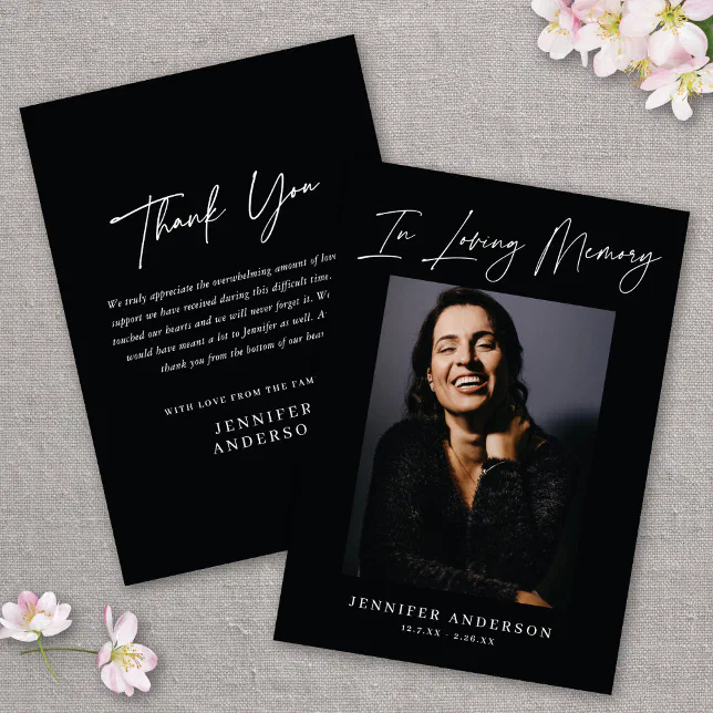 In Loving Memory Black Memorial Photo Card | Zazzle