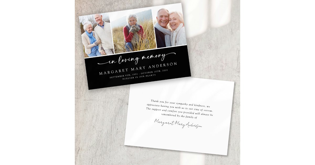 In Loving Memory | Black Photos Funeral Sympathy Thank You Card | Zazzle