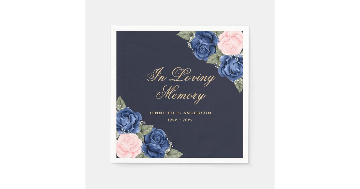 In Loving Memory Blue Pink Floral Funeral Napkins | Zazzle