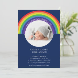 in loving memory blue rainbow baby funeral modern invitation | Zazzle