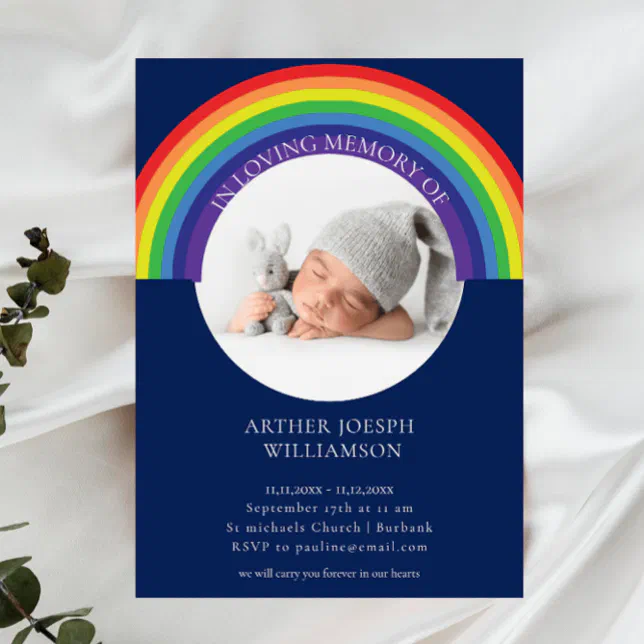 in loving memory blue rainbow baby funeral modern invitation | Zazzle