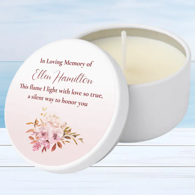 In Loving Memory Blush Pink Floral Mini Candle Favors | Zazzle