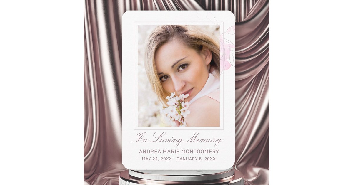 In Loving Memory Blush Pink Floral Photo Funeral Business Card | Zazzle