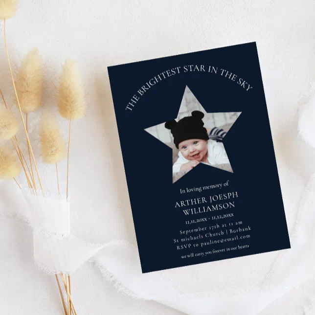 in loving memory brightest star child funeral invitation | Zazzle