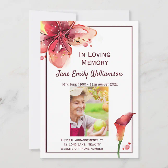 In Loving Memory Calla Lily Funeral Announcement | Zazzle
