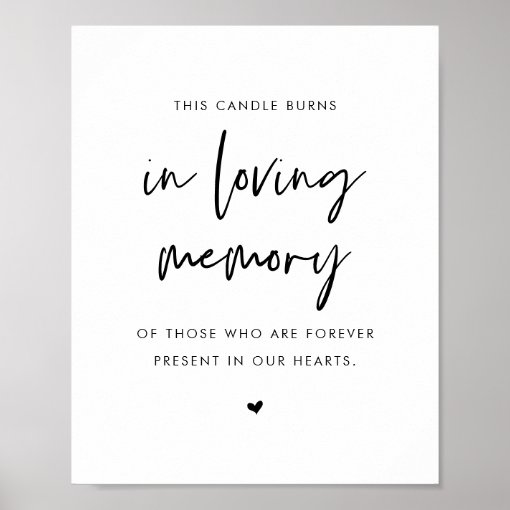 In Loving Memory Candle, Wedding Memorial Table Poster | Zazzle