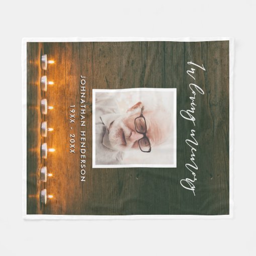 In Loving Memory Candles & Wood Photo Memorial Fleece Blanket | Zazzle
