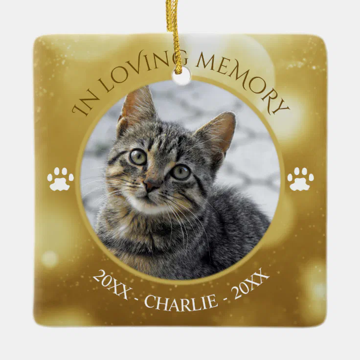 In Loving Memory Cat Photo Gold Keepsake Ceramic Ornament | Zazzle