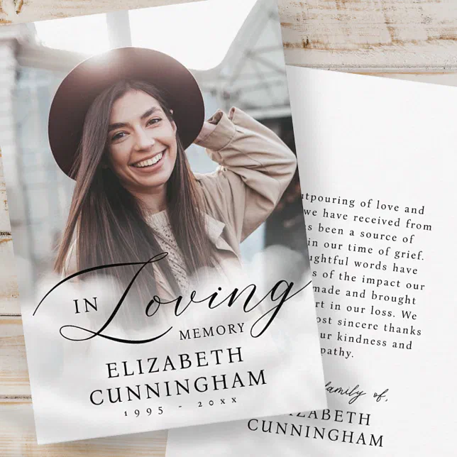 In Loving Memory Clouds Memorial Modern Photo Thank You Card | Zazzle