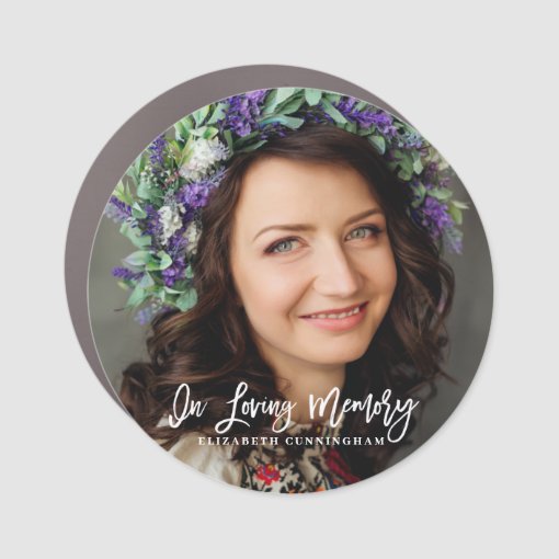 In Loving Memory Cursive Custom Photo Memorial Car Magnet | Zazzle