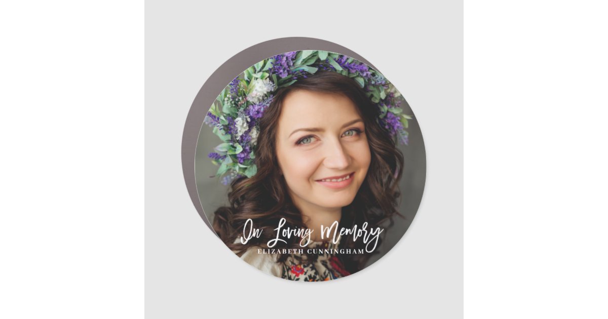 In Loving Memory Cursive Custom Photo Memorial Car Magnet | Zazzle