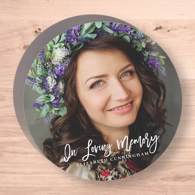 In Loving Memory Cursive Custom Photo Memorial Car Magnet | Zazzle