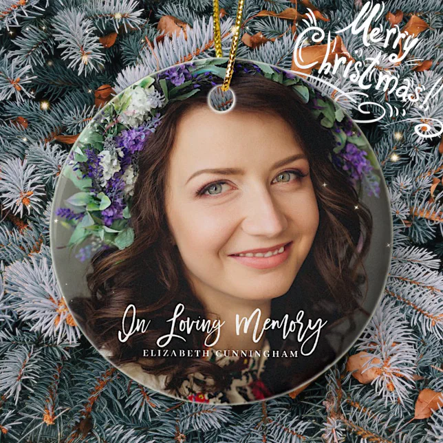 In Loving Memory Cursive Custom Photo Memorial Ceramic Ornament | Zazzle