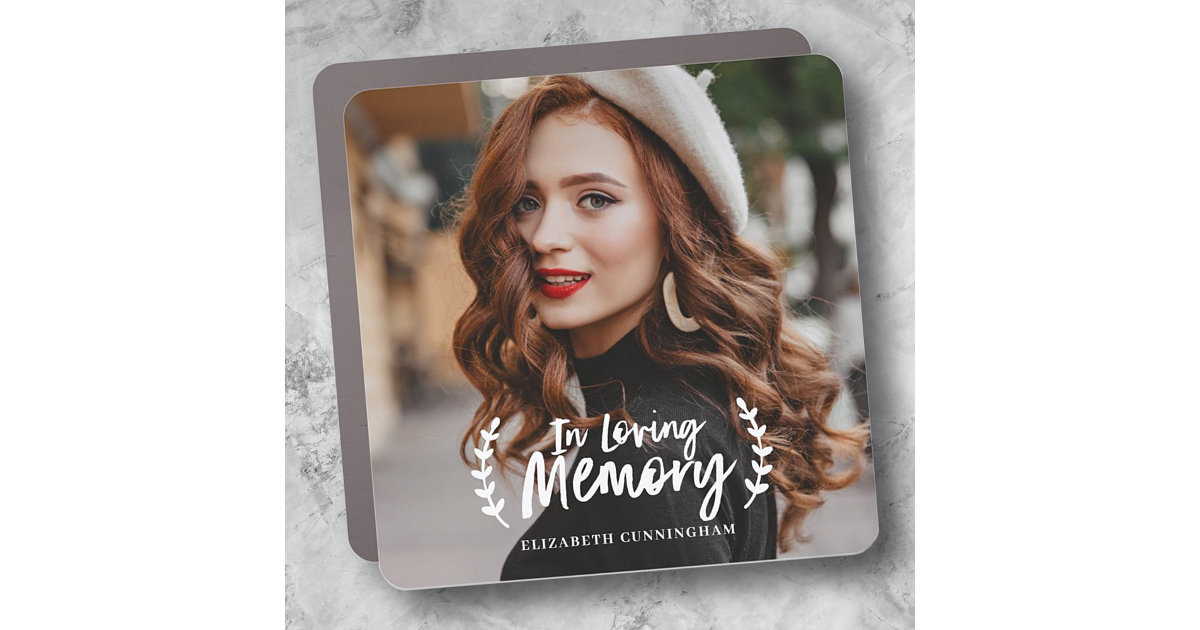 In Loving Memory Cursive Foliage Photo Memorial Car Magnet | Zazzle