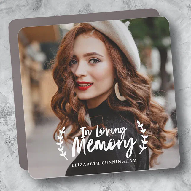 In Loving Memory Cursive Foliage Photo Memorial Car Magnet | Zazzle
