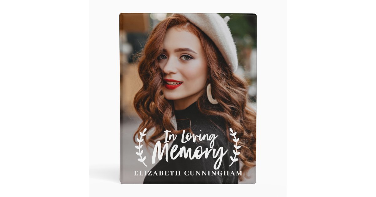 In Loving Memory Cursive Foliage Photo Memorial Mini Binder | Zazzle