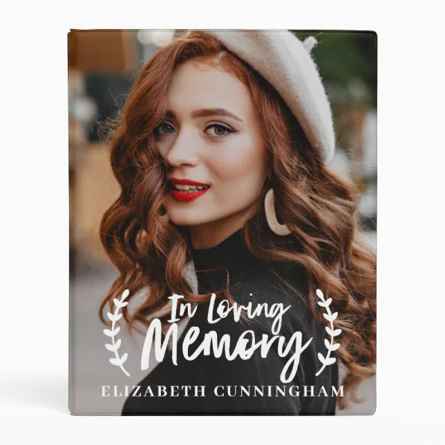 In Loving Memory Cursive Foliage Photo Memorial Mini Binder | Zazzle