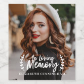 In Loving Memory Cursive Foliage Photo Memorial Wine Label | Zazzle