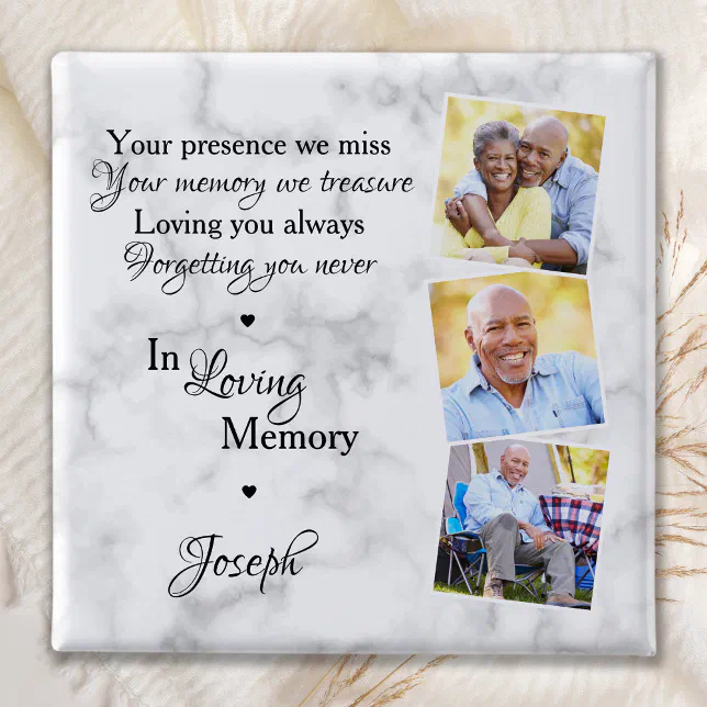 In Loving Memory Custom 3 Photo Memorial Funeral Button | Zazzle
