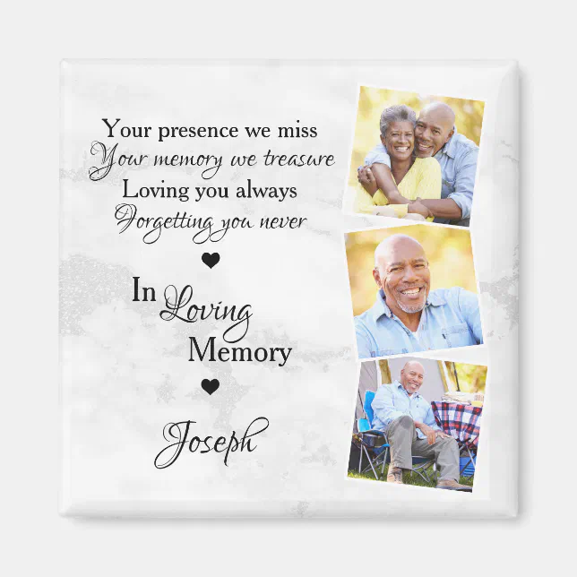 In Loving Memory Custom 3 Photo Memorial Magnet | Zazzle