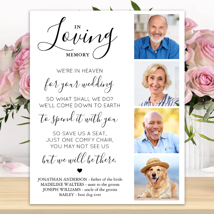 In Loving Memory Custom 4 Photo Wedding Memorial Poster | Zazzle
