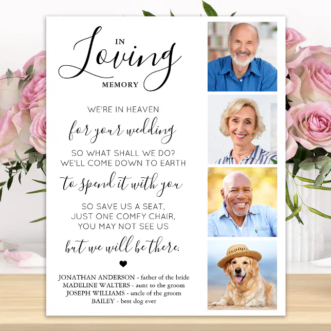 In Loving Memory Custom 4 Photo Wedding Memorial Poster | Zazzle