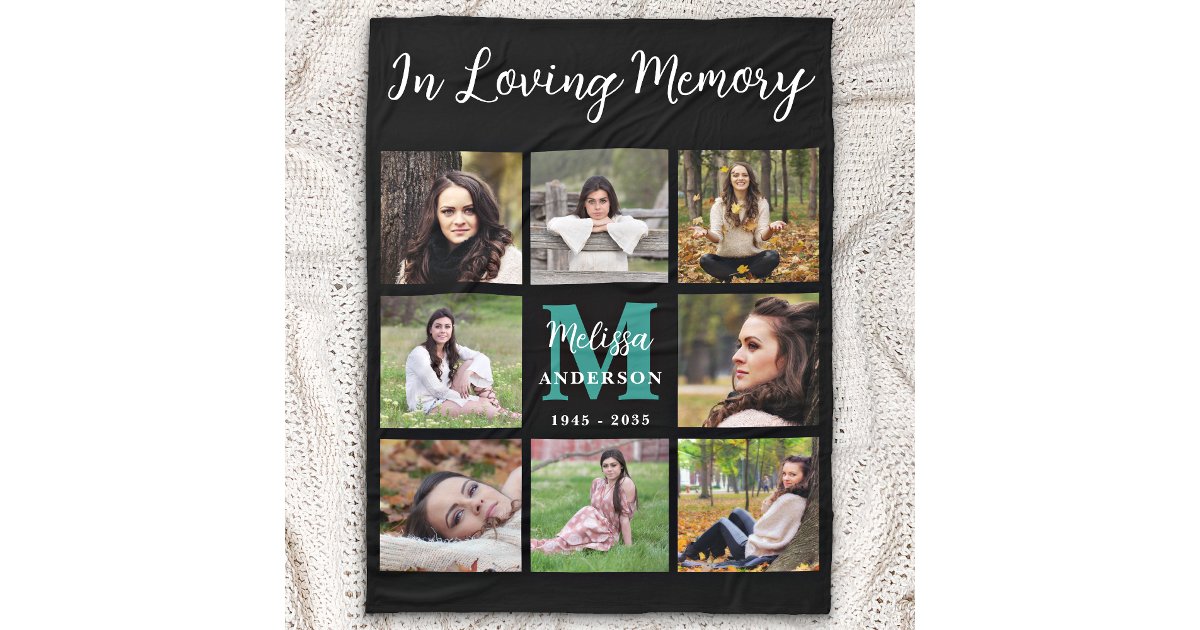 In Loving Memory Custom 8 Picture Memorial Fleece Blanket | Zazzle