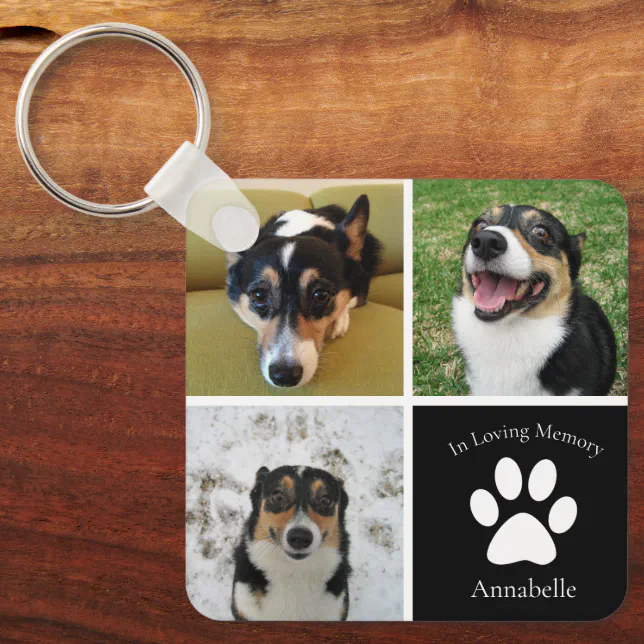 In Loving Memory Custom Dog Photo Collage Keepsake Keychain | Zazzle