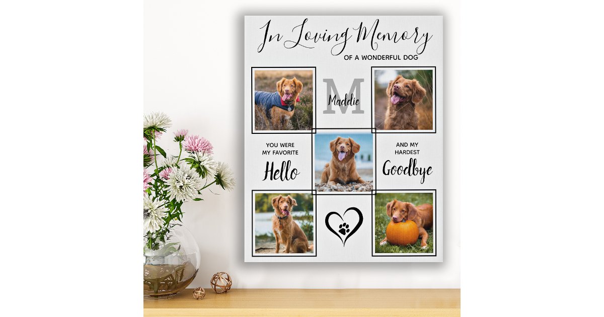 In Loving Memory Dog Pet Memorial 5 Photo Collage Faux Canvas Print ...